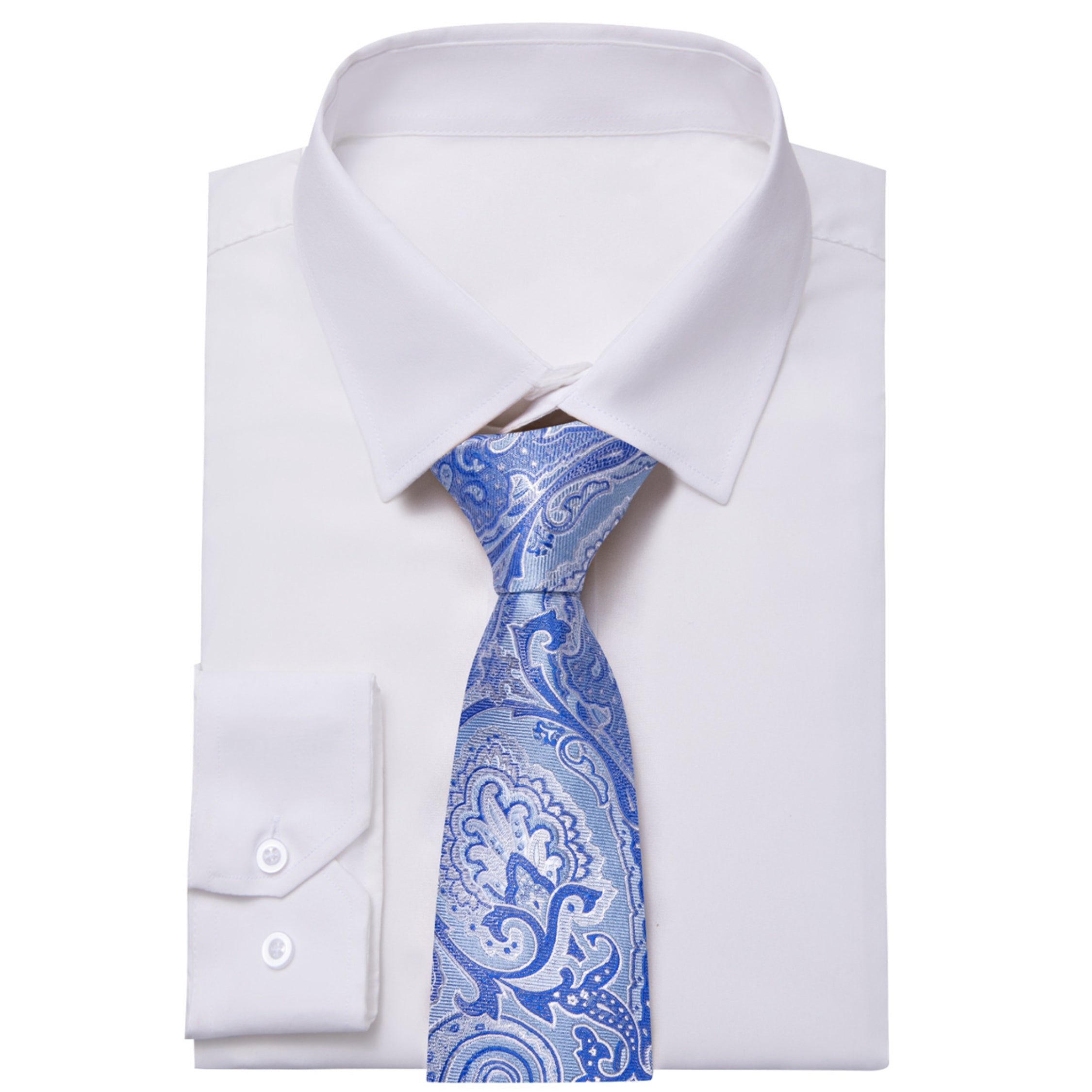 Ties2you White Solid Long Sleeve Shirt With Light Blue Tie – ties2you