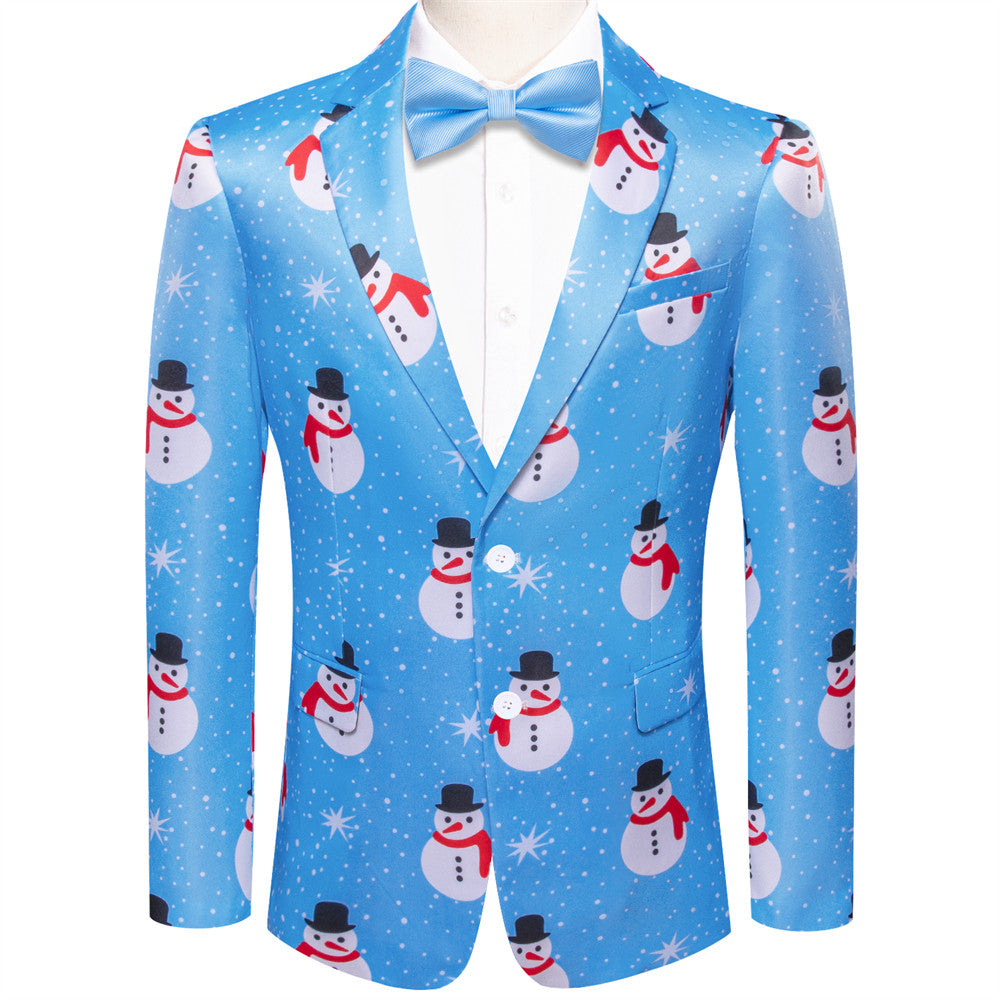 Ties2you Men Silk Suit Jacket Sky Blue Snowman Christmas Festival Suit ...