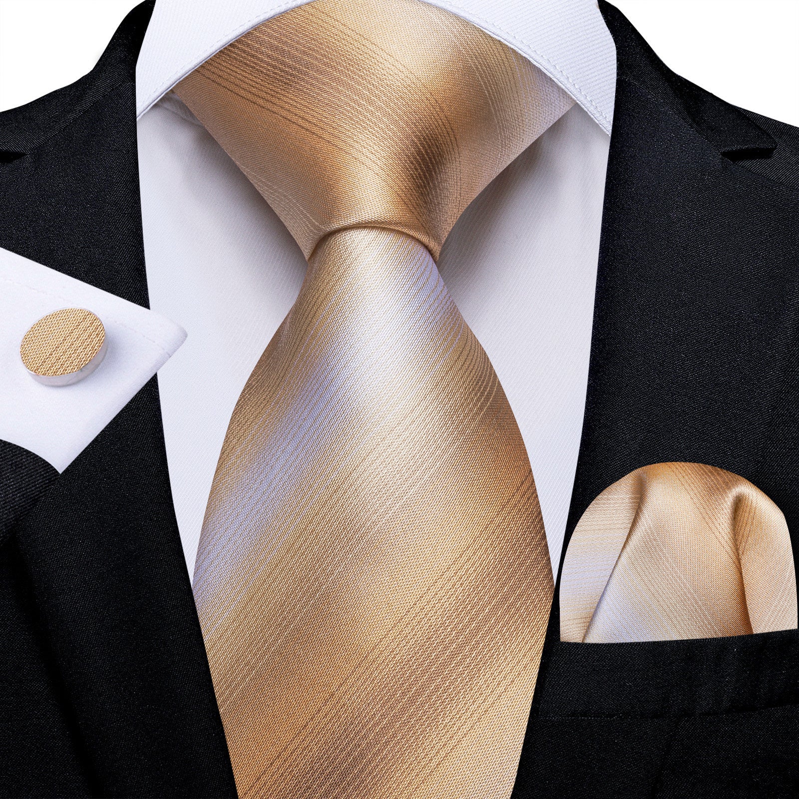 Ties2you Champagne Tie Mens Striped Silk Wedding Necktie Pocket Square ...