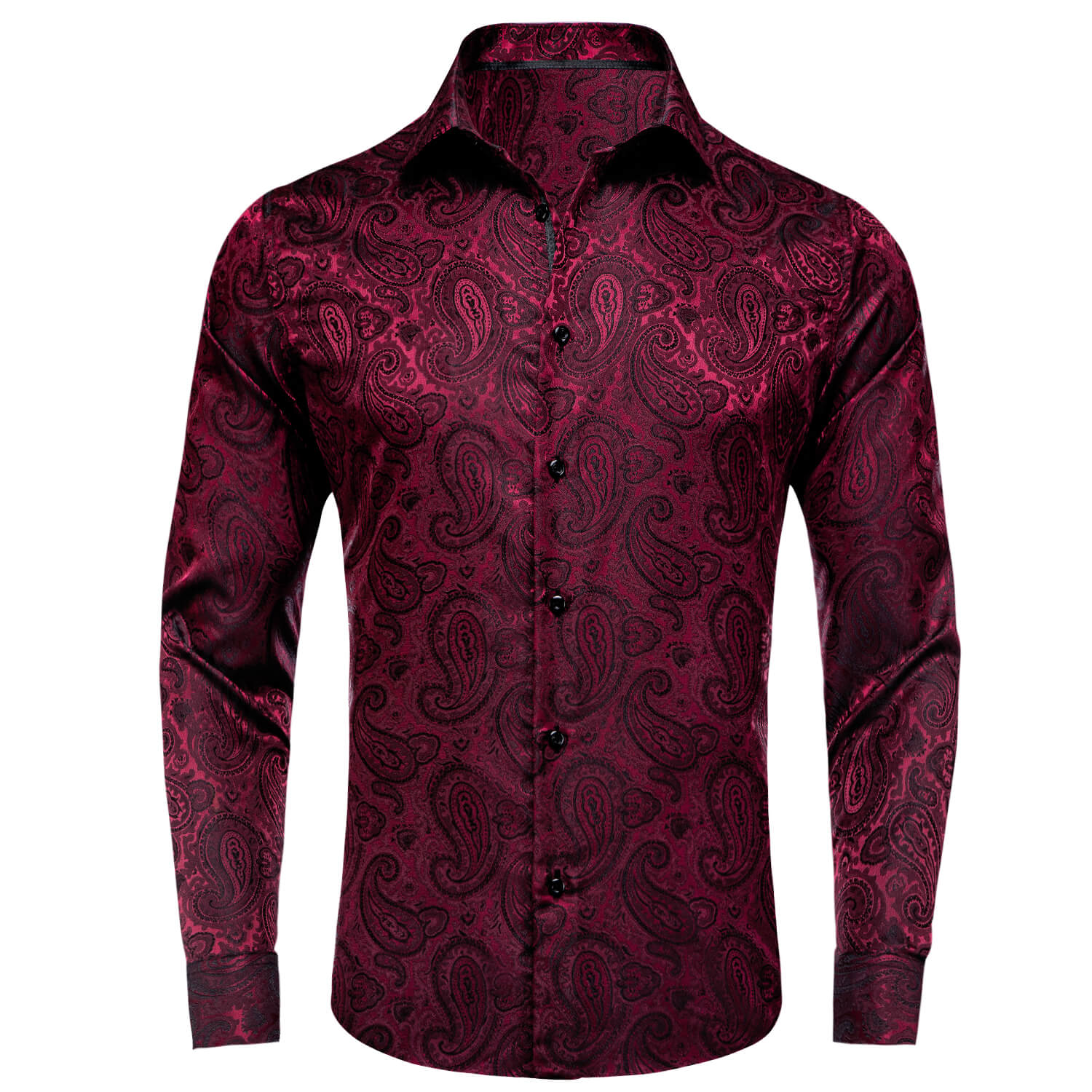 Ties2you Button Down Shirt Dark Red Jacquard Paisley Silk Men's Shirt ...