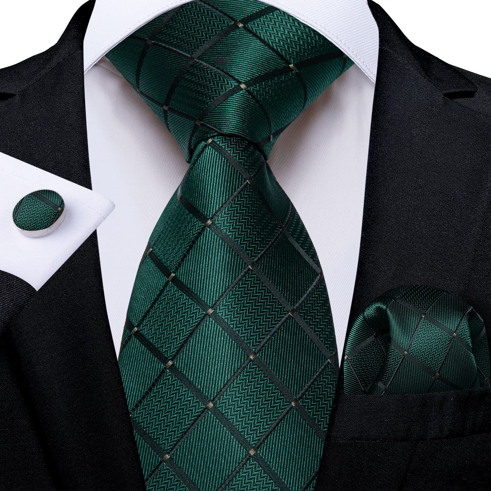 Ties2you Formal Ties Pine Green Plaid Silk Mens Tuxedo Dress Tie Set ...