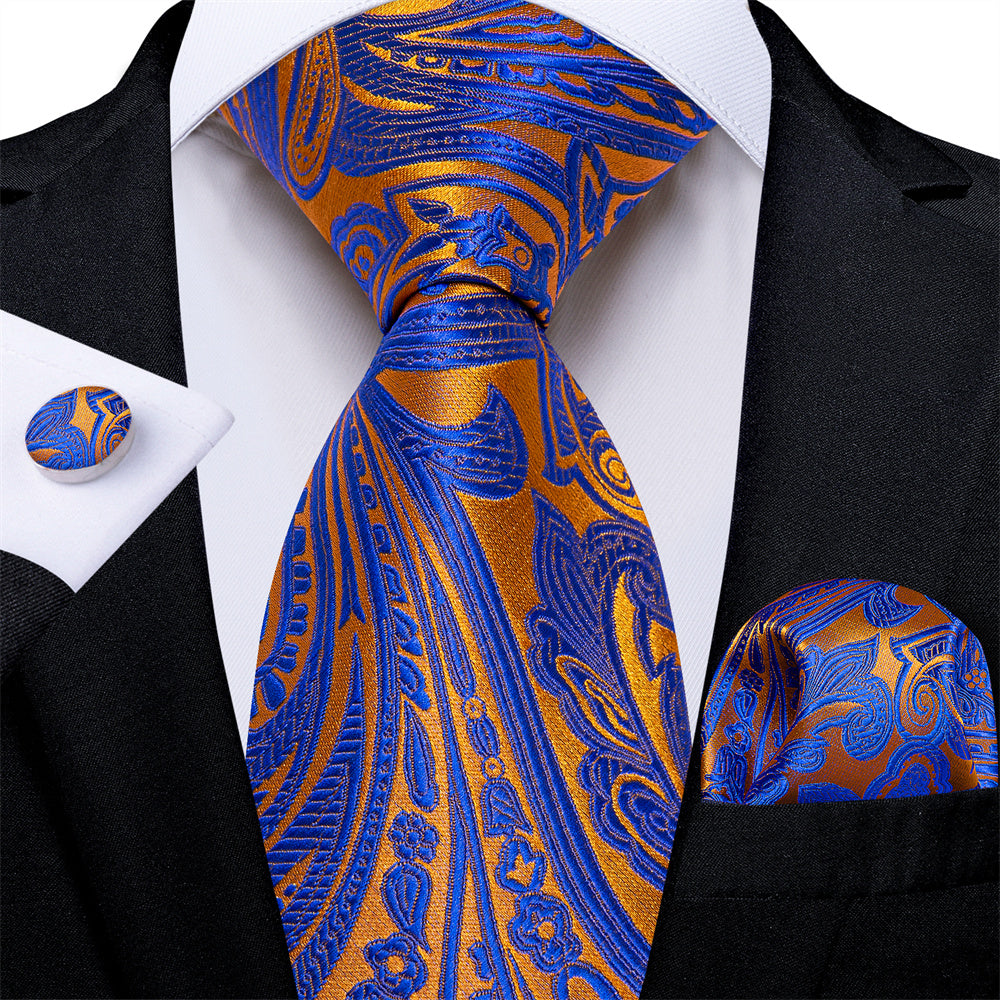 Ties2you Blue Gold Paisley Mens Necktie Pocket Square Cufflinks Set ...