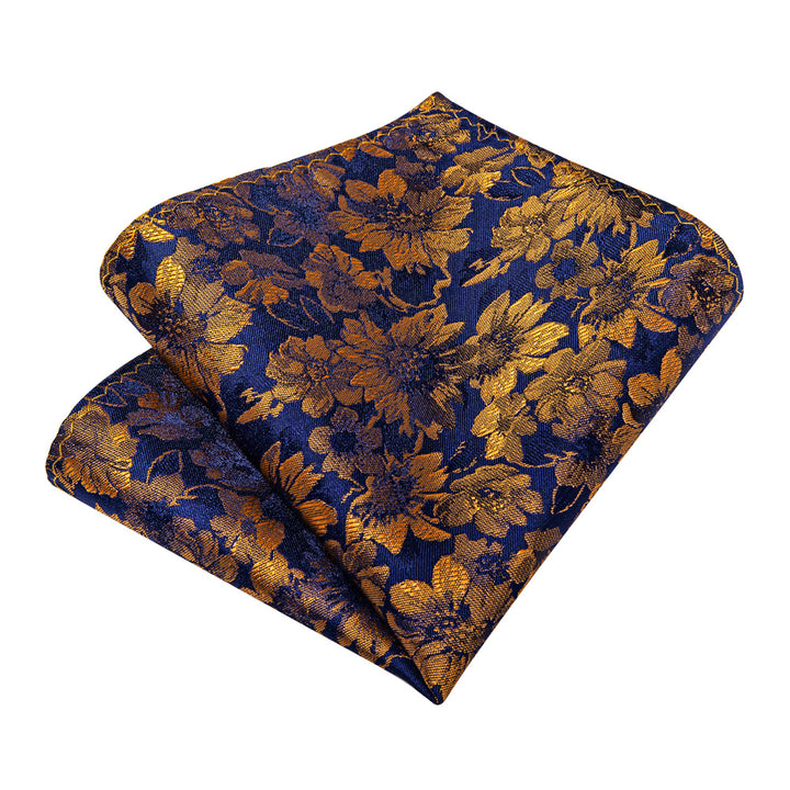 Ties2you Mens Tie Blue Gold Floral Necktie Hanky Cufflinks Set – ties2you