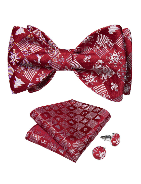 Ties2you Snowflake Bow Tie Mens Holiday Red Self-Tied Bowtie Hanky Cuf ...