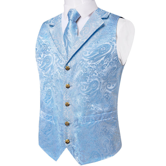 Ties2you Baby Blue Paisley Vest Formal Suit Collar Waistcoat Tie Hanky ...