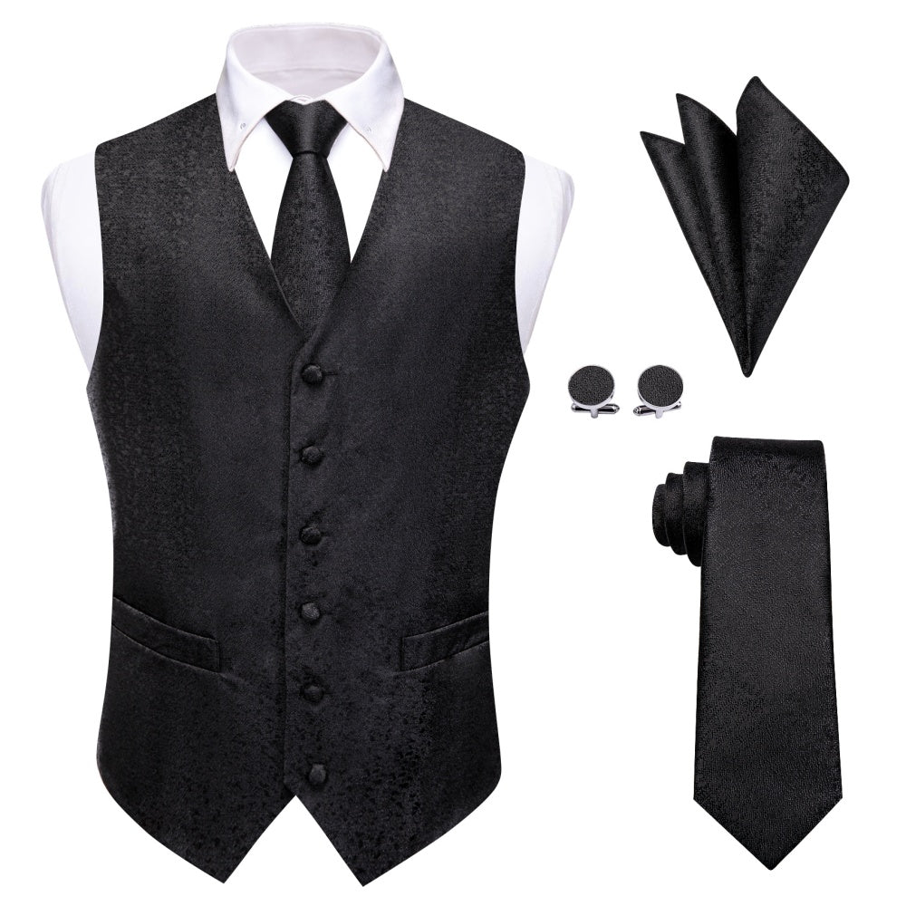 Ties2you Black Wedding Waistcoat Formal V-Neck Vest Necktie Set – ties2you