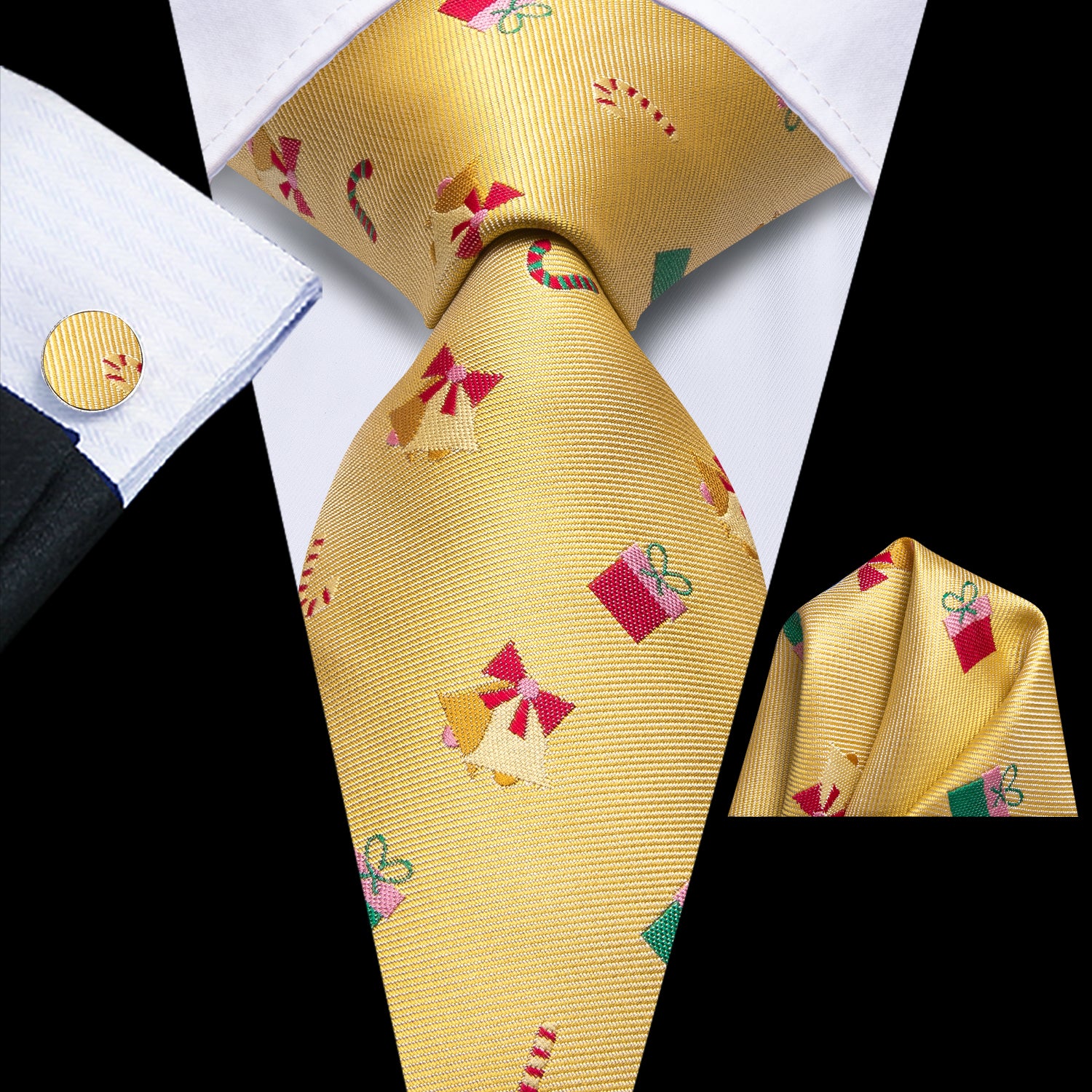 Christmas Jasmine Golden Bell Novelty Men's Necktie Hanky Cufflinks Se ...