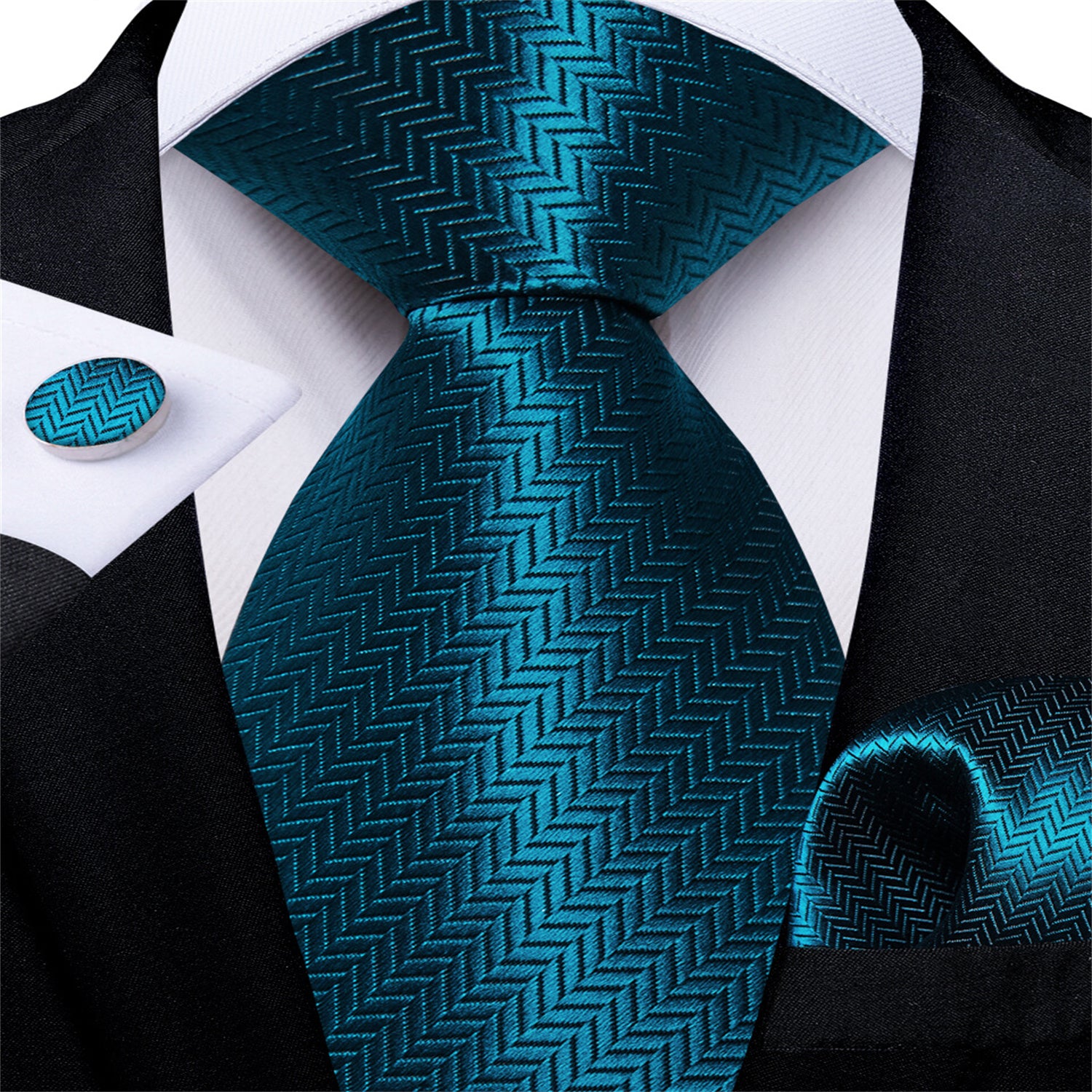 Ties2you Easy-pull Tie Teal Blue Striped Mens Silk Tie Set New Arrival ...
