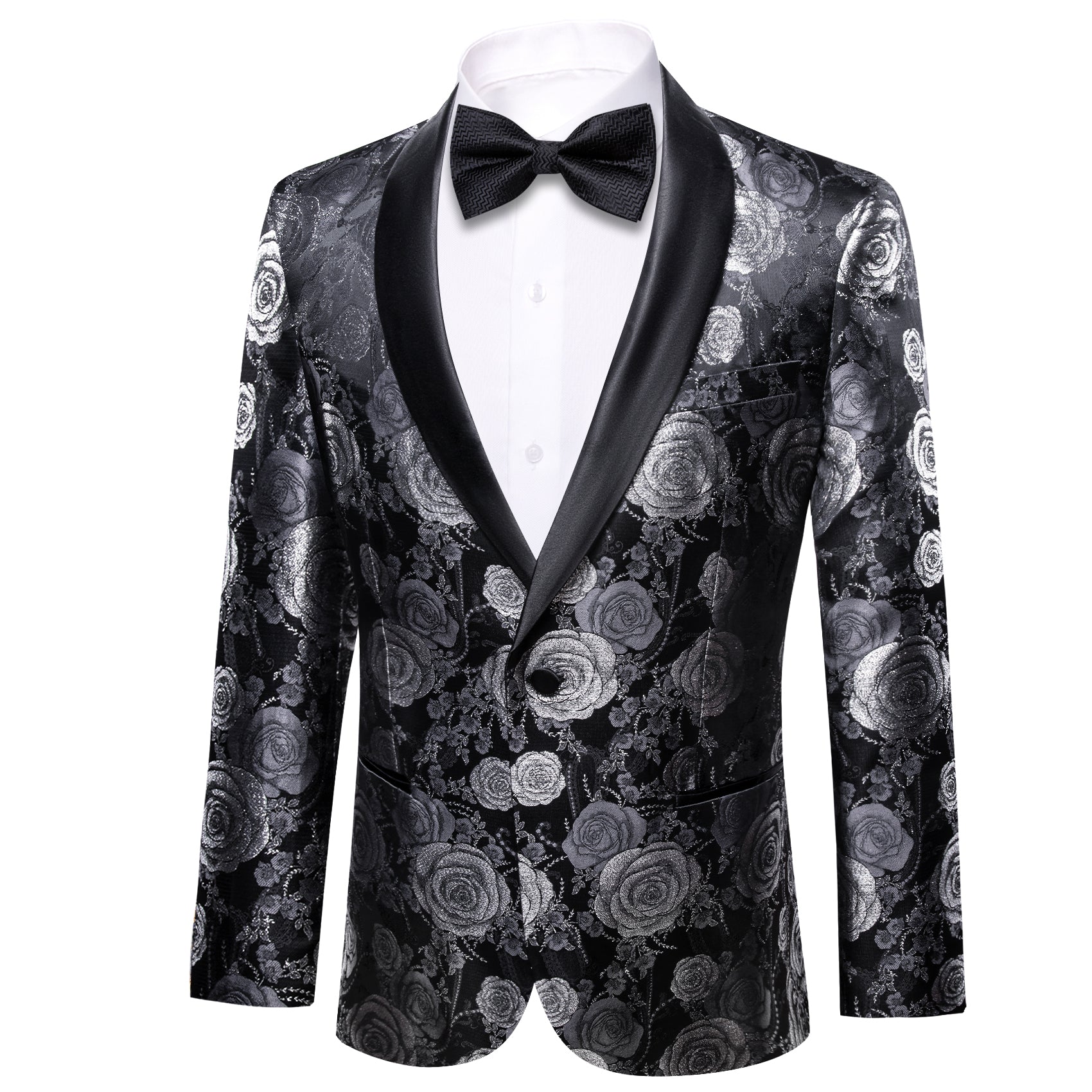 Ties2you Casual Suit Silver Grey Black Floral Rose Mens Suit for Party ...