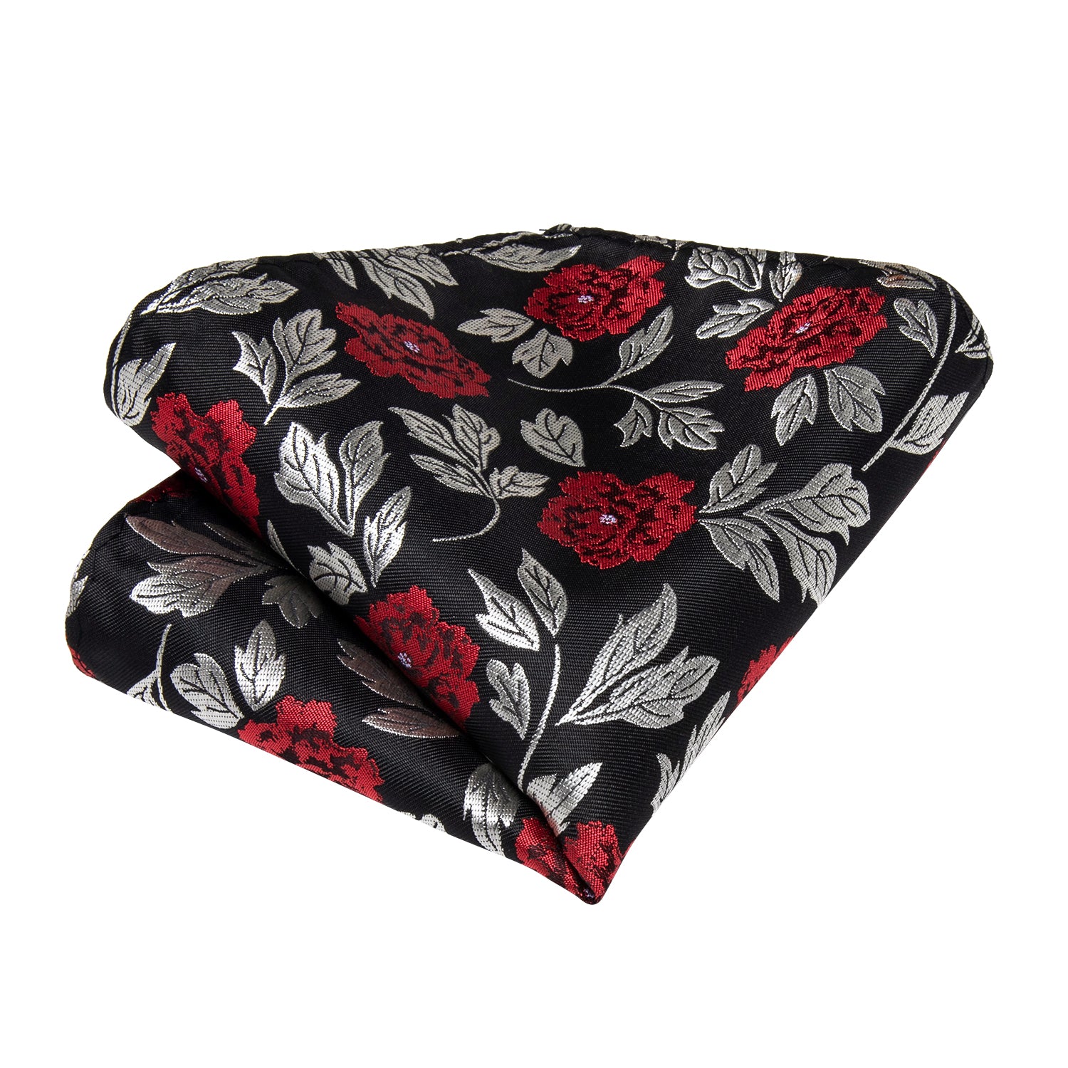 Silver Red Black Floral Men's Tie Pocket Square Cufflinks Set – ties2you