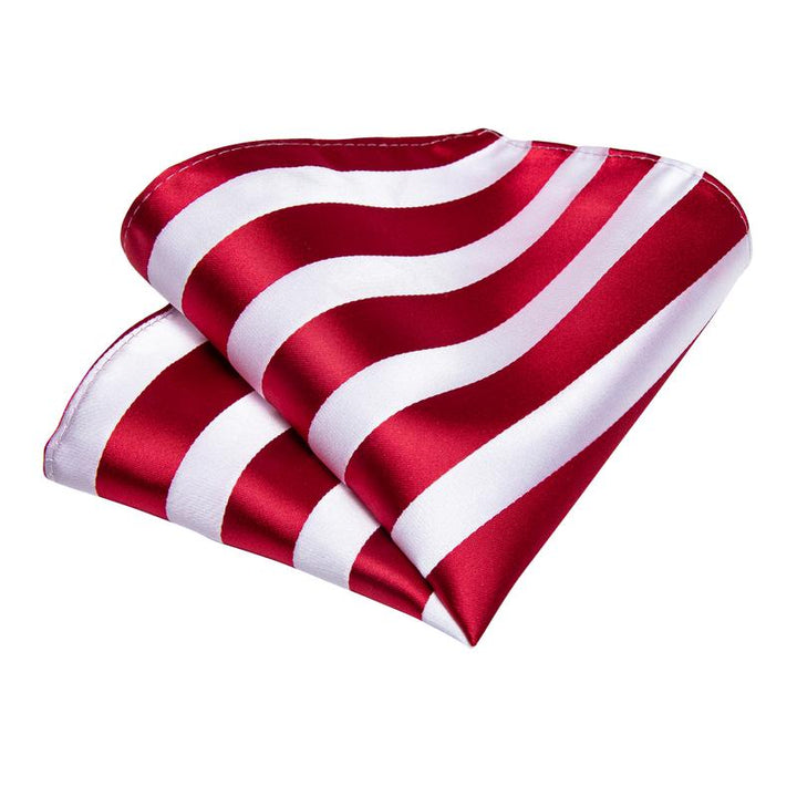 Classic White Red Striped Men's Necktie Pocket Square Cufflinks Set wi ...