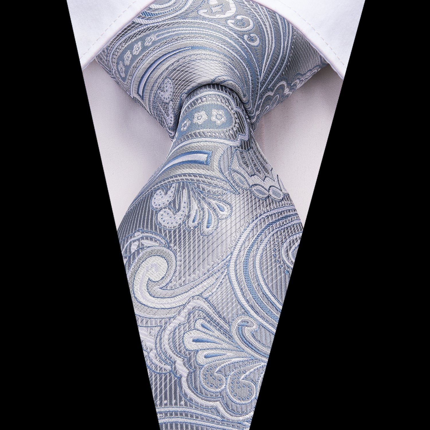 Ties2you Floral Tie Silver Blue Men's Tie Pocket Square Cufflinks Set ...