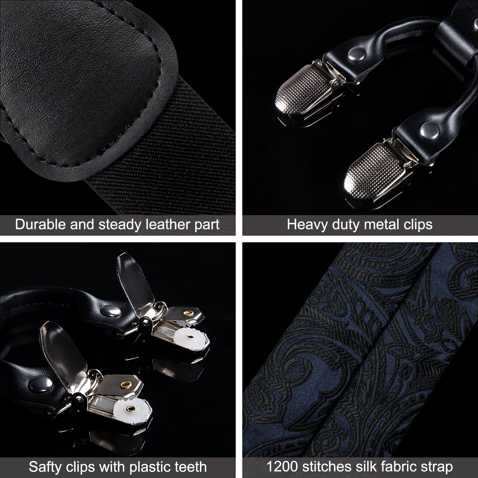 Black Blue Paisley Y Back Brace Clip-on Men's Suspender with Bow Tie S ...