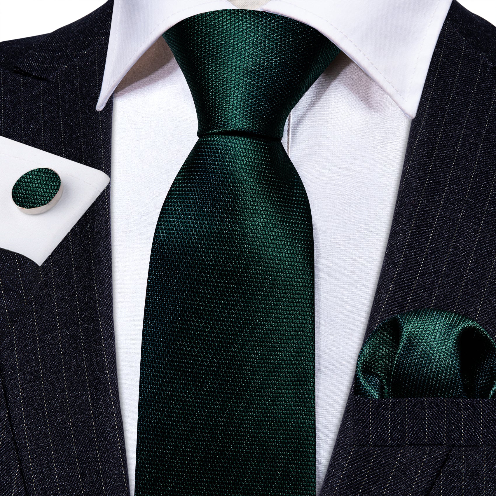 Dark Green Solid Men's Necktie Hanky Cufflinks Set – ties2you