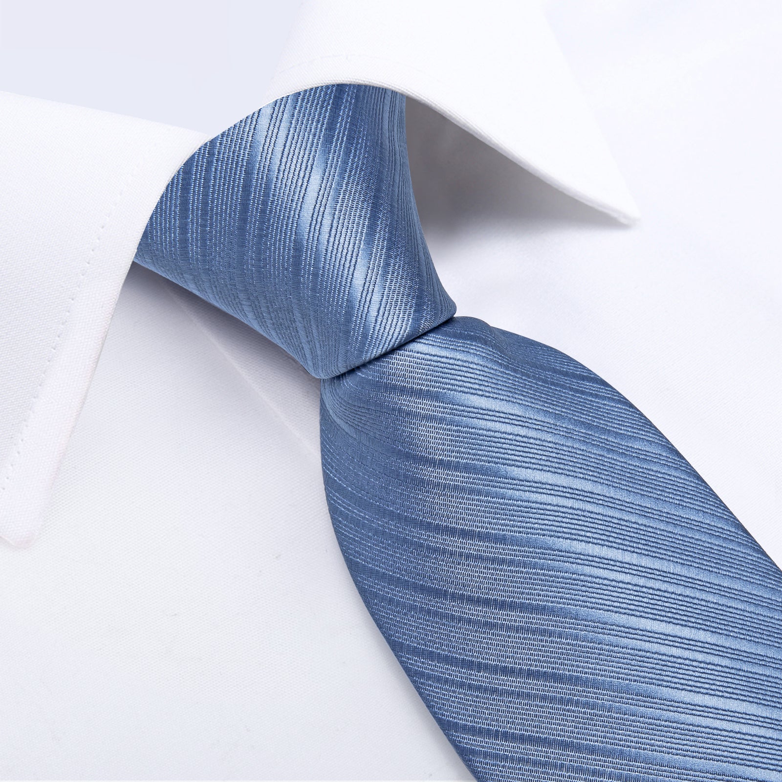 Light Blue Striped Silk Fabric Tie Hanky Cufflinks Set – ties2you